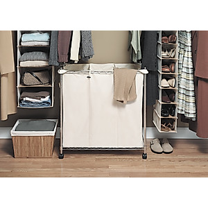Whitmor BagsWhitmor 3 Section Rolling Supreme Removable Bags Laundry Sorter, 3 Compartment, Chrome and Canvas