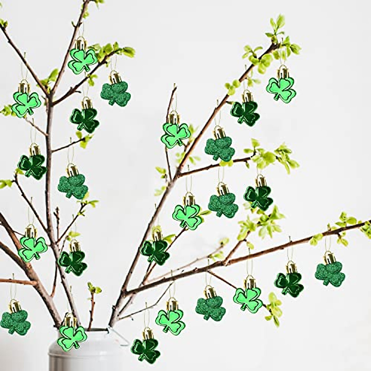 KIMOBER 36PCS St. Patrick's Day Shamrocks Ornaments,Green Luck Clover Hanging Baubles for Irish Festival Home Party Decoration