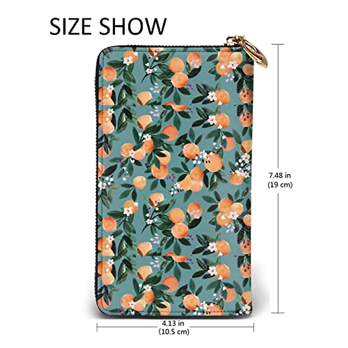 Leather Wallets for Women Man RFID Dear Clementine Oranges Teal Wallet Blocking Zip Wallet Credit Card Holder