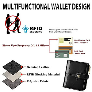 FOXLOVER Leather Wallets for Women RFID Blocking Small Compact Credit Card Holder Purse with Zipper Pocket (Black)