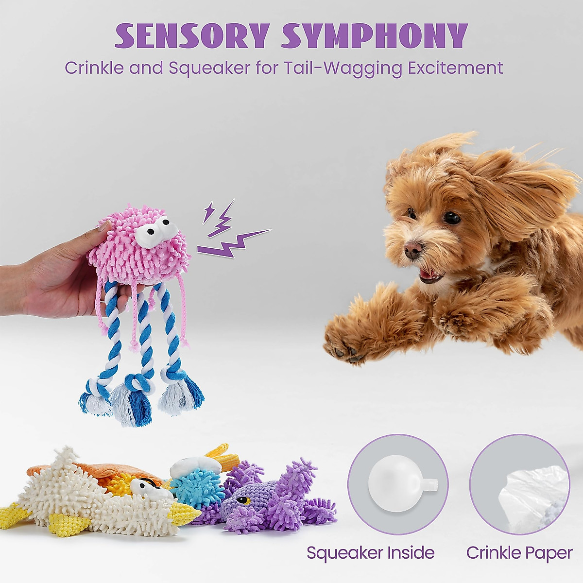 Nocciola Small Medium Dog Toys, Chenille Soft Squeaky Puppy Toys, Durable Plush Stuffed Crinkle Pet Teething Chew Toys for Medium, Small Puppy Dogs, Cute Accessories Girl Toys, 5 Packs