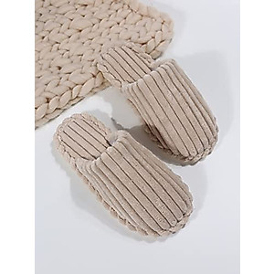 Verdusa Women's Fuzzy Bedroom Slippers Cozy Memory Foam House Slide Shoes Khaki CN36-37