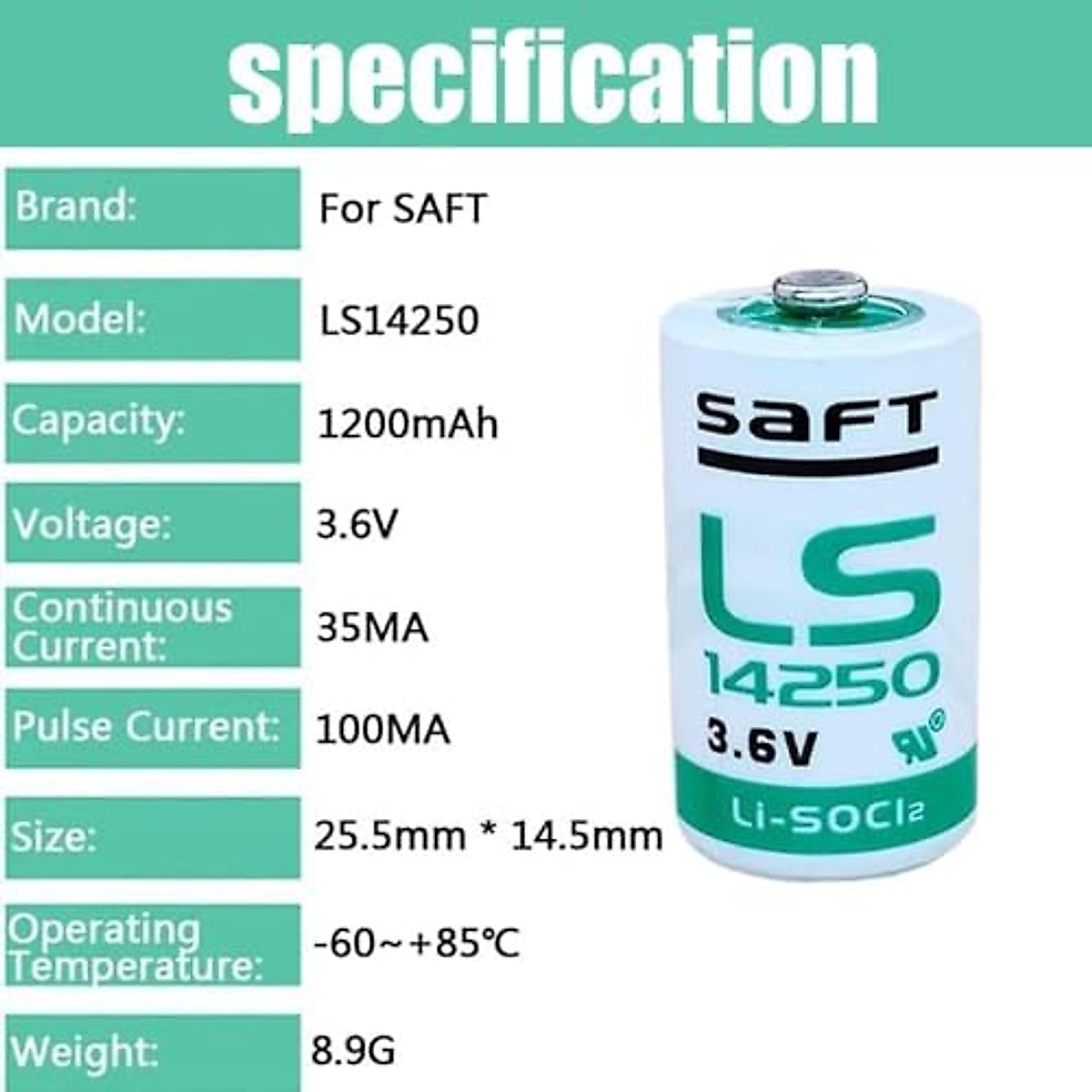 KANGLEUS (5/10 Pack) LS14250 LS 14250 C 1/2 AA 3.6v Lithium Battery 1200mAh Replace for SAFT LS14250 Battery (10-Pack)