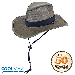 Panama Jack Mesh Crown Safari Sun Hat, 3" Brim, Adjustable Chin Cord, UPF (SPF) 50+ Sun Protection (Fossil, X-Large)