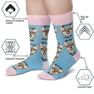 Cavertin Women's Novelty Socks with Gift Box Cat Lover Dog Mom Book Lover Cat Mom Llama Unicorn Sloth Corgi (Corgi)