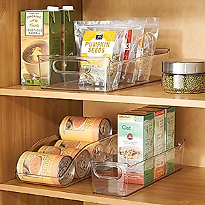 mDesign Long Plastic Soup Can Dispenser Storage Organizer Container Bin for Kitchen Pantry, Countertop, Cabinet, Refrigerator, Freezer, Hold Canned Food, Soda, Water, Ligne Collection, 2 Pack - Clear