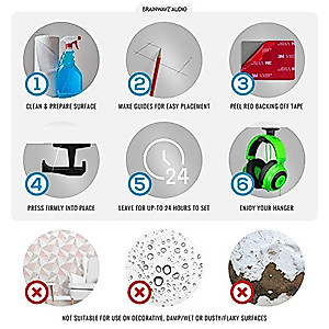 BRAINWAVZ BigJ Under Desk Headphone Stand (2 Pack) Hanger Holder Mount for Headphones, Gaming Headsets, Mobiles Accessories, Stick On, No Screws (Black)