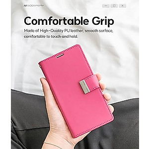 GOOSPERY Rich Wallet Compatible with iPhone 15 Plus, Extra Card Slot Flap Functional & Fashionable Stylish PU Leather Flip Card Holder Phone Cover - Hot Pink
