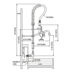 iVIGA Commercial Kitchen Faucet Wall Mount with Pre-Rinse Sprayer 8 Inch Center Wall Mount Kitchen Sink Faucet with 9.6" Add-on Swing Spout 25" Height Faucet with Pull Down Spray