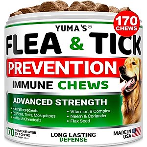 Flea and Tick Prevention for Dogs Chewables - 170 Treats - Natural Dog Flea and Tick Treatment Chewable - Flea and Tick Chews for Dogs - Soft Oral Flea Pills for Dogs - All Breeds & Ages - Made in USA