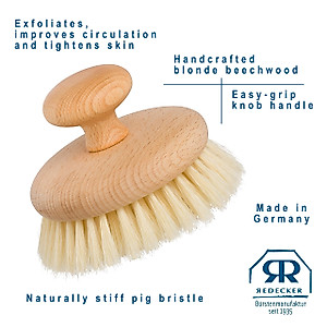 Redecker Natural Pig Bristle Massage Brush with Oiled Beechwood Knob, 3-7/8-Inches