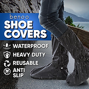benoo Waterproof Shoe Covers | Rain Shoe Covers, Heavy Duty & Reusable (Men12-13 | Women13½-14½)