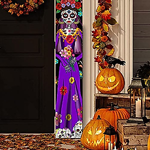 Day of The Dead Decorations Dia De Los Muertos Decor Mexican Fiesta Sugar Skull Flowers Deocrations Hanging Wall Door Banner for Indoor Outdoor