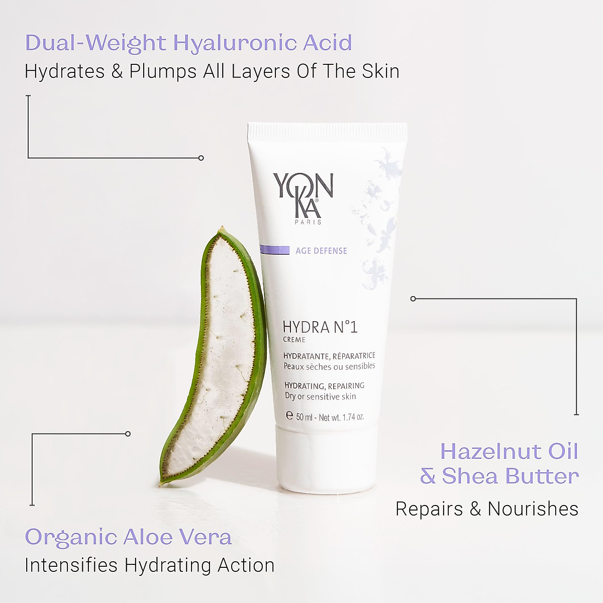 Yon-Ka Daily Reparative Moisturizer, Hydra No. 1 Creme - Rich Anti-Aging Skincare with Hyaluronic Acid, Vitamins A, C & E for Dry Skin, Paraben-Free, 50ml