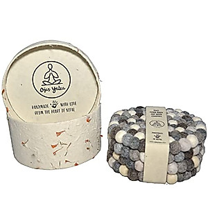 Felt Coasters Round - Premium Felted Ball Wool Coasters Set of 4 - with Lokta Gift Box & Ribbon - Handmade Large Absorbent Coasters for Drinks - Naturally Dense, Heat Resistant, Thick & Durable