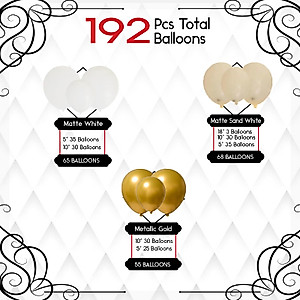 Archloon White Sand Gold Balloons Garland Arch Kit,192PCS White Nude Balloons with Metallic Chrome Gold Latex Balloons for Birthday Decorations