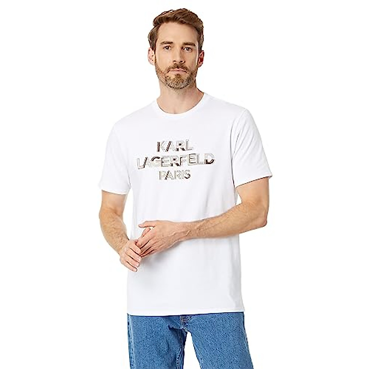 KARL LAGERFELD Paris Karl Color-Block/Lines Logo Tee White LG