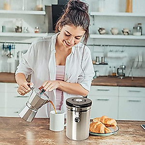 Coffee Canister - Gorgeous Stainless Steel Storage Container with Scoop - Keeps Your Coffee Airtight Fresh and Flavorful, 22oz