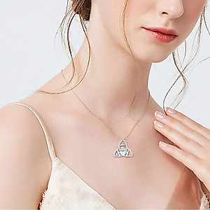 Celtic Knot Necklace for women 925 Sterling Silver Good Luck Irish Celtic Knot Trinity Knot Necklace Celtic Knot Moonstone Love Heart Pendant Necklace for Women Hands Holding Crown Heart Necklace for