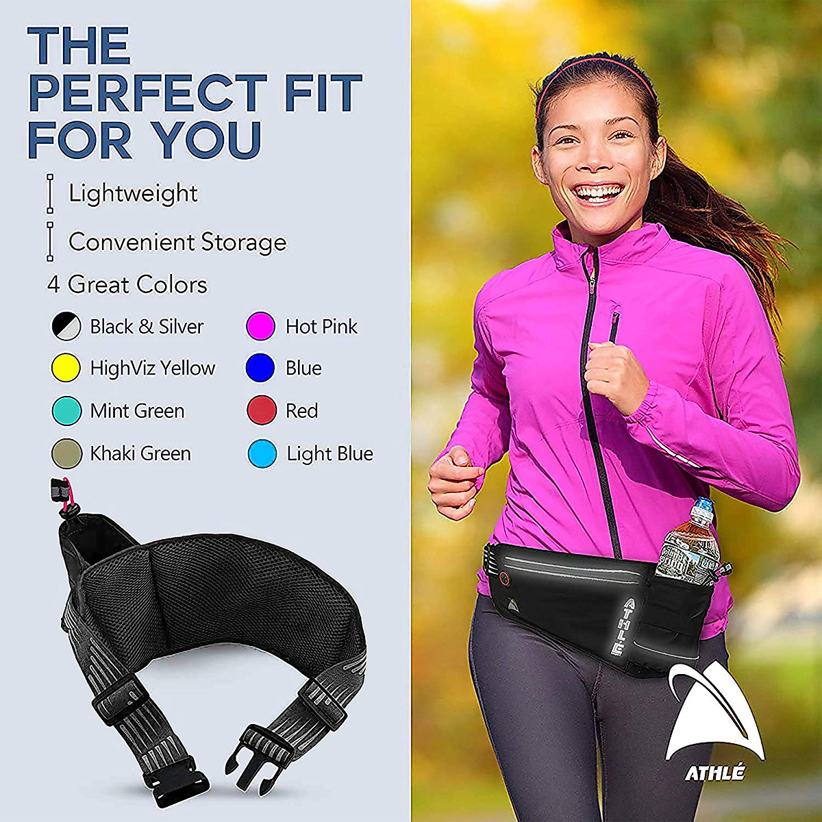 Athle Sport Running Fanny Pack with Water Bottle Holder - Adjustable Running Belt With Water Bottle Holder and Pouch - One Size Fits All Travel Fanny Pack - Fit all phones - Black