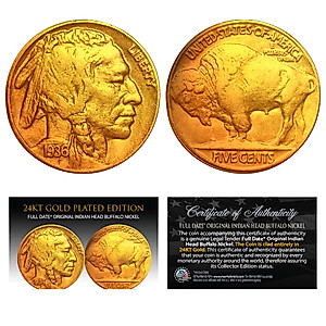 Then & Now Buffalo 5-Cent 24K Gold Plated 2-Coin Set - 1930s & 2005 Nickels BOGO