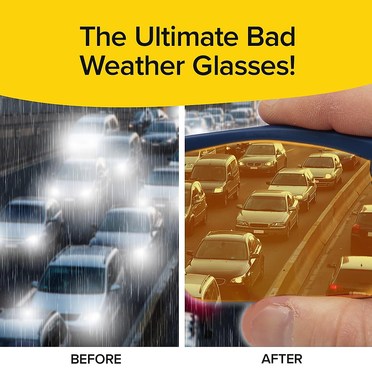 BattleVision Storm Wraparounds Bad Weather Driving Glasses, AS-SEEN-ON-TV, Fits Over Your Prescription Eyeglasses & Reading Glasses, See Clearer, Anti-Glare, Reduces Glare in Rain, Snow & More, Unisex