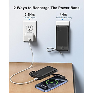 ANOUV 2-Pack Portable Charger with Built-in Cables&AC Wall Plug,10000mAh Power Bank,PD 22.5W USB-C Fast Charging External Battery Pack with LED Display for iPhone 16/15/14 iPad Samsung S22 S21 Galaxy