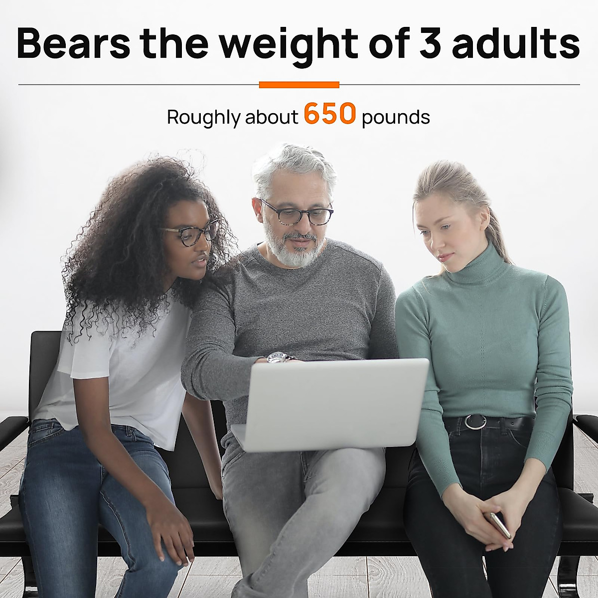 Bestmart PVC Leather 3PCS Office Reception Sofa Set Executive Side Waiting Room Visitor Guest Sofa,Dark Black