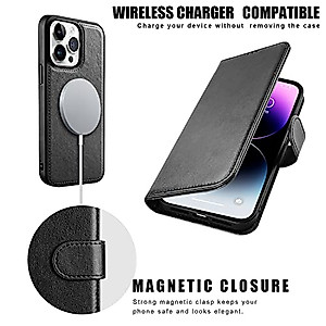 DorisMax iPhone 14 Pro Wallet Case,Detachable Flip Folio Cover RFID Blocking 4 Card Slots Holder Premium PU Leather Magnetic Kickstand Shockproof Protective Phone Case for iPhone 14 Pro 6.1" Black