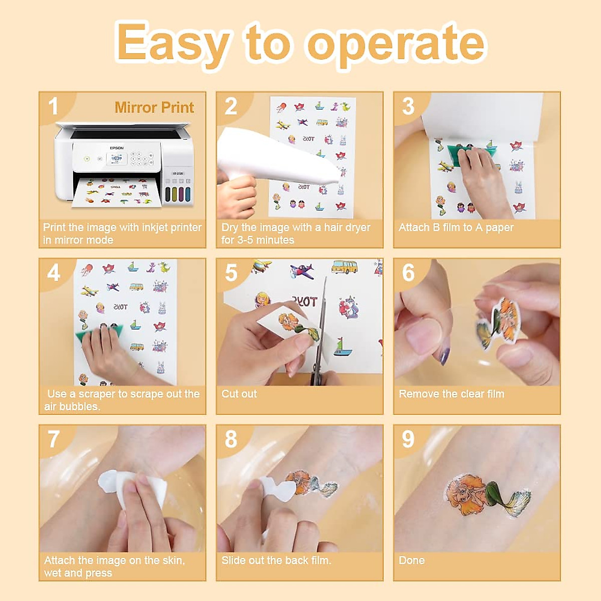 St.patrick’sday Printable Temporary Tattoo Paper for INKJET printer,8.5"X11" 5 Sheets DIY Personalized Waterproof Tattoos Sticker for Skin Custom Cartoon kids tattoos Summer Party Themed Tattoo