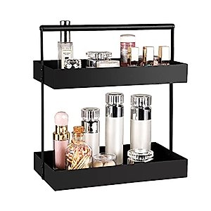 YANBETTER 2 Tier Bathroom Countertop Sink Vanity Trays, Black Makeup Organizer for Bathroom Supplies Kitchen Spice Rack Countertop Storage Shelf Cosmetic Vanity Storage Tray (black2)
