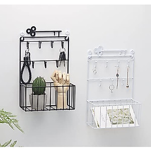 qiuqiu Wall-Mounted Shelf Home Wrought Iron Storage Basket Metal Mail Holder Keychain with Storage Baskets for Mail, Keys, Glasses-Copper