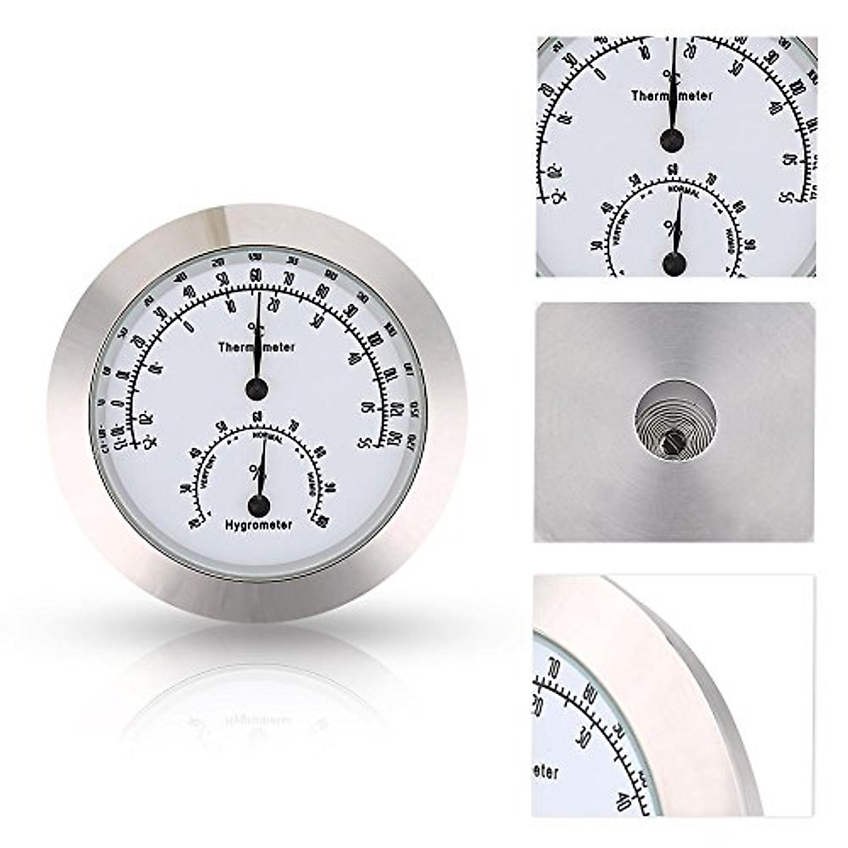 Dilwe Guitar Round Thermometer Hygrometer, Humidity Temperature Meter for Violin Guitar Case Instrument Care(Silver)
