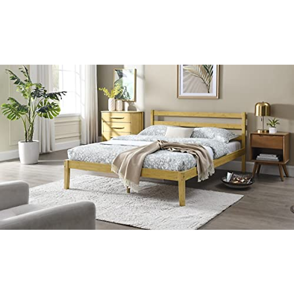 BIKAHOM Austin Solid Bamboo Platform Bed Frame, Twin, 10.5 Inch Modern Solid Bamboo Foundation with Headboard, Wooden Slat Support System, No Box Spring Needed, Easy Assembly, Bedroom Furniture, Honey