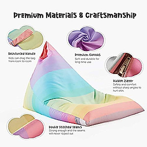 Nobildonna Stuffed Animal Storage Bean Bag Chair Cover Only for Kids and Adults, Extra Large Beanbag Without Filling Plush Toys Holder and Organizer- Premium Canvas 250L (Rainbow)