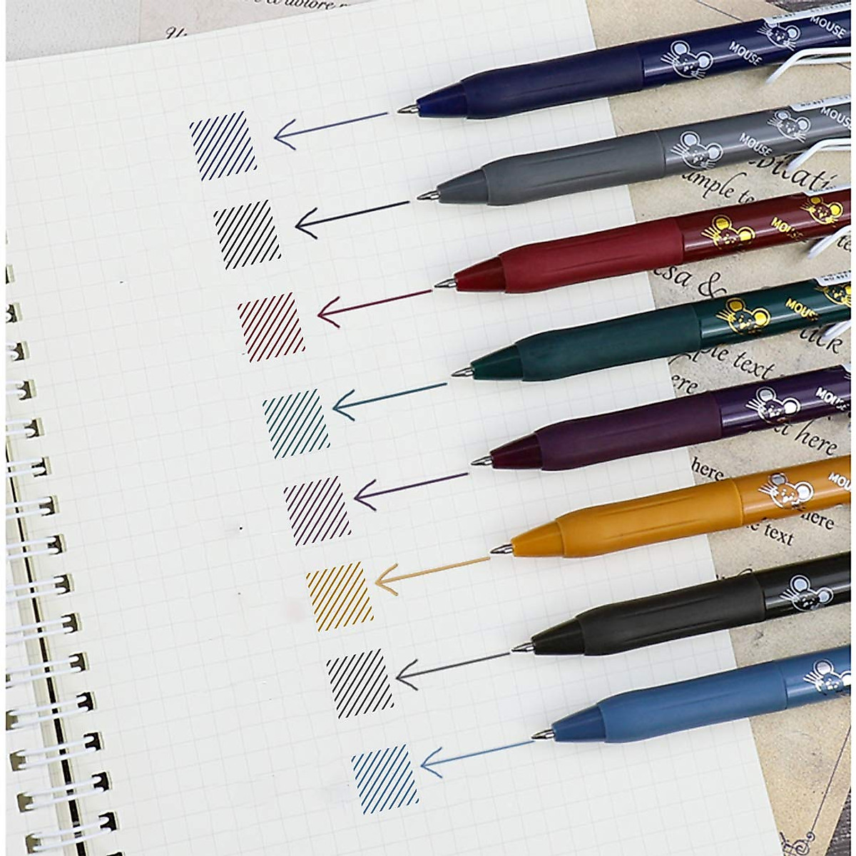 COLNK Colored Gel Pens with Retro Ink Retractable, Premium Vintage Pens for Coloring, Smooth Fine Planner Writing Pens 0.5mm, Assorted Colors, Pack of 8pcs