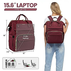 LOVEVOOK Laptop Backpack for Women,15.6 Inch Professional Womens Travel Backpack Purse Computer Laptop Bag Nurse Teacher Backpack,Waterproof College Work Bags Carry on Back Pack with USB Port,Wine Red