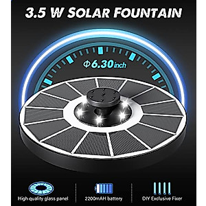 Yzert 3.5W Solar Fountain with Light Full Glass Panel, Solar Bird Bath Fountains with 8 Nozzles & 4 Fixed Rods, Floating Solar Water Fountain for Garden,Pond, Pool, Outdoor(White)
