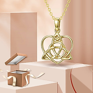 KECHO Gold Irish Celtic Necklace 14k Gold Vintage Triquetra Trinity Celtics Knot Pendant Necklace Jewelry Christmas Gifts for Women Mother Wife, 16"+ 1"+1" +1”