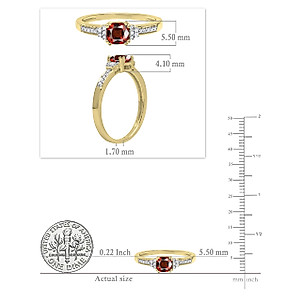 Dazzlingrock Collection 5 MM Cushion Garnet & Round Diamond Engagement Ring in 10K Yellow Gold, Size 8