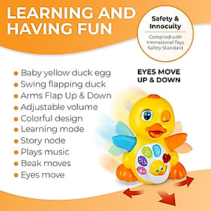TOYTHRILL Baby Musical Duck Toy, Dancing Walking Yellow Duck - Interactive Action Learning Educational Flapping Light up Dancing Duck with Music