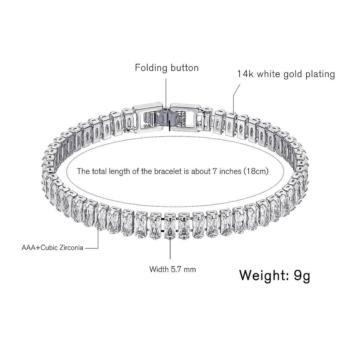 InzheG Silver Tennis Bracelet Cute Cubic Zirconia Crystal Bracelet 7 Inches Cute Charm Diamond Tennis Bracelet Chain Trendy Dainty Summer Jewelry for Women Girls