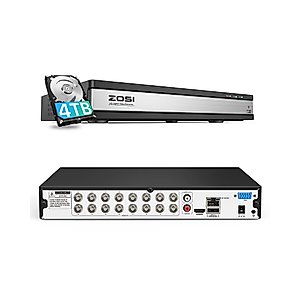 ZOSI 3K Lite H.265+ 16 Channel Video Security DVR Recorder with AI Human/Vehicle Detection,16CH Hybrid 4-in-1 CCTV DVR with 4TB HDD for Home Surveillance Camera System,Remote Access,24/7 Recording