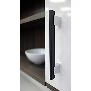 Richelieu Hardware BP905320140900 Madison Collection 12 5/8-inch (320 mm) Center-to-Center Matte Black and Chrome Modern Rectangular Cabinet and Drawer Bar Pull Handle for Kitchen, Bathroom, and Furniture