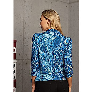 SheIn Women's Open Front 3/4 Sleeve Blazer Allover Print Shawl Collar Cardigan Jacket Black Small