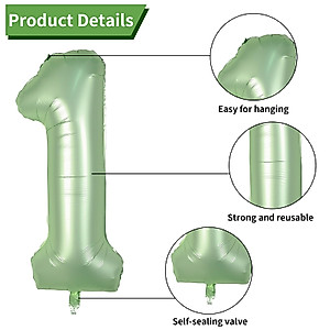 40 Inch Sage Green Number 1 Balloon, Olive Green 1st Birthday Balloons, Retro Sand White Avocado Green Gold Latex Balloons 1 Foil Balloon for Boy Girl Baby Shower 1st Birthday Jungle Party Decorations