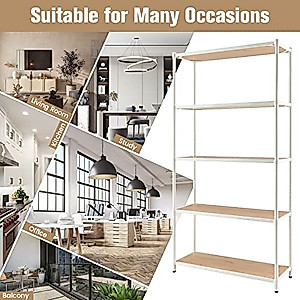 Giantex 5-Tier Industrial Bookshelf White - 61" Tall Open Display Shelving Rack with Anti-toppling Device, Adjustable Feet, Freestanding Storage Shelf for Living Room, Kitchen, Office, Bedroom