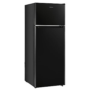 Upstreman 7.7 Cu.Ft. Refrigerator with Freezer, Double Door Refrigerator, Adjustable Thermostat, Large Capacity, Reversible Door Swing, Refrigerator for Apartment, Office, Dorm, Black（BD75）
