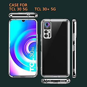 Dioxide Compatible for TCL 30 5G/TCL 30+ 5G Case with Screen Protector, Full Body Protection Case Transparent Silicone Bumpers Shockproof Case for TCL 30 5G/TCL 30+ 5G