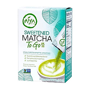 Aiya Japanese Sweetened Matcha To Go Sticks - Ceremonial Grade Matcha Powder - Vegan-Friendly, Gluten-Free - 96g (3.39 oz), Pack of 8